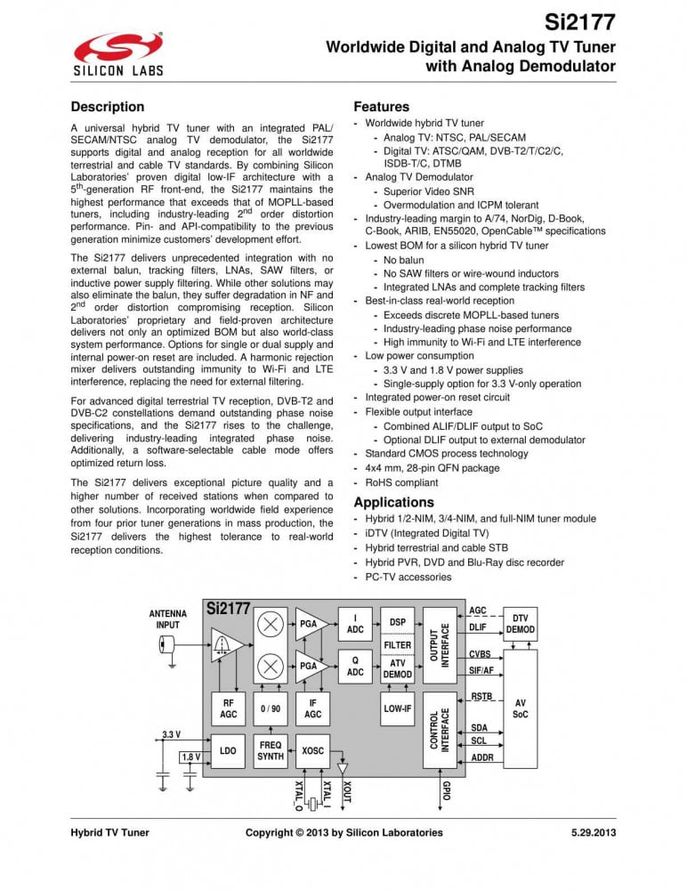 SI2177-A30-GM technical document page 1
