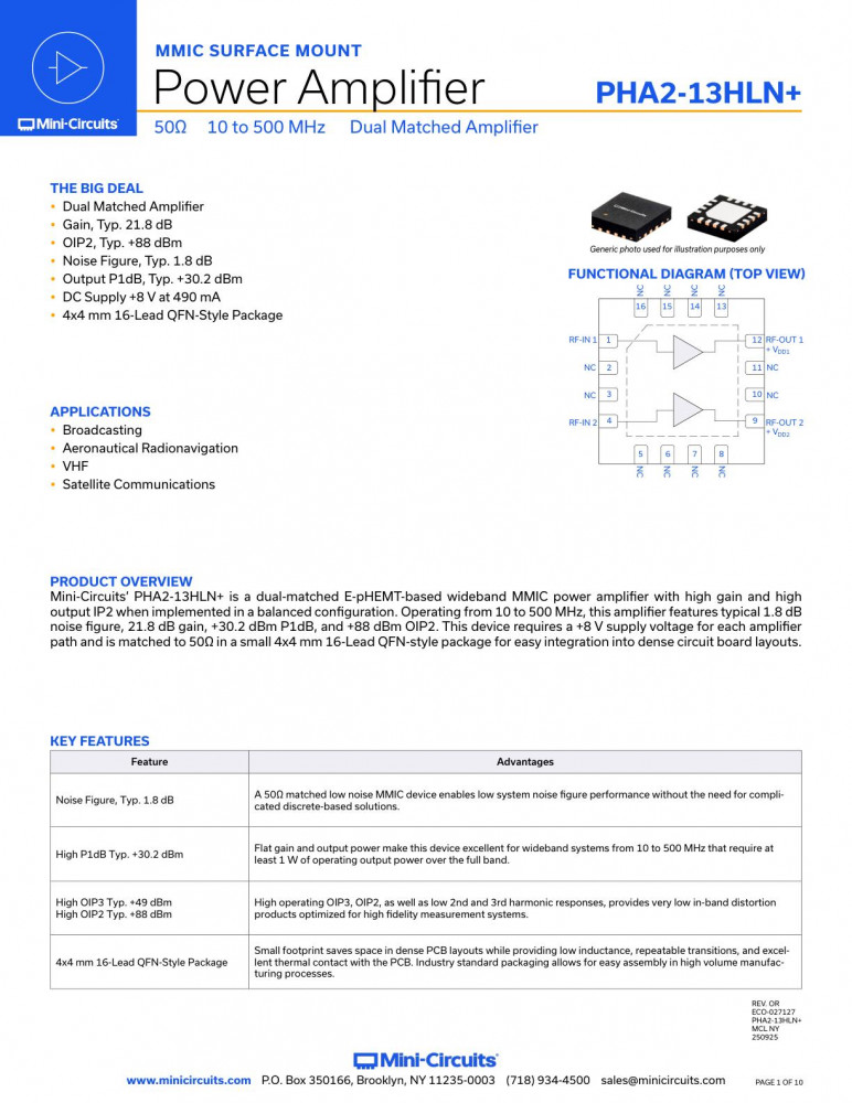 PHA2-13HLN+ datasheet page 1