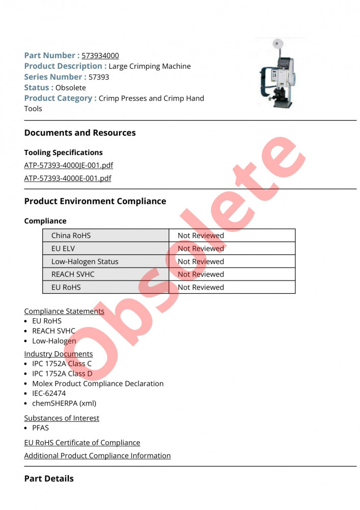 MOLEX 573934000 tooling document preview, page 1