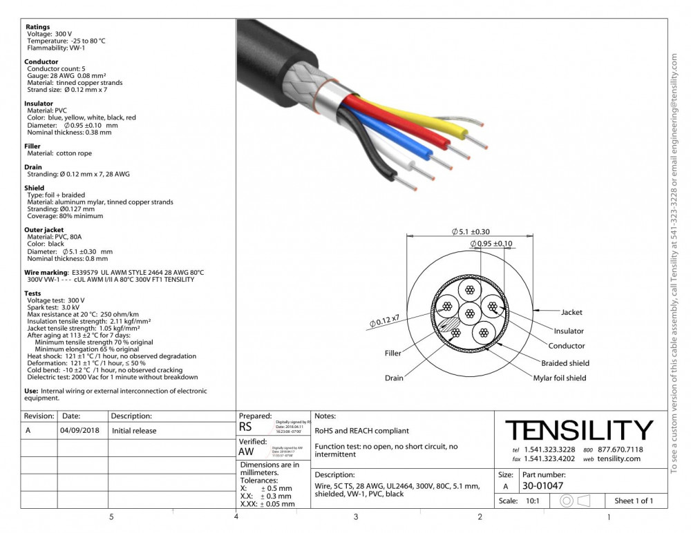 Tensility International 30-01047 cable product drawing