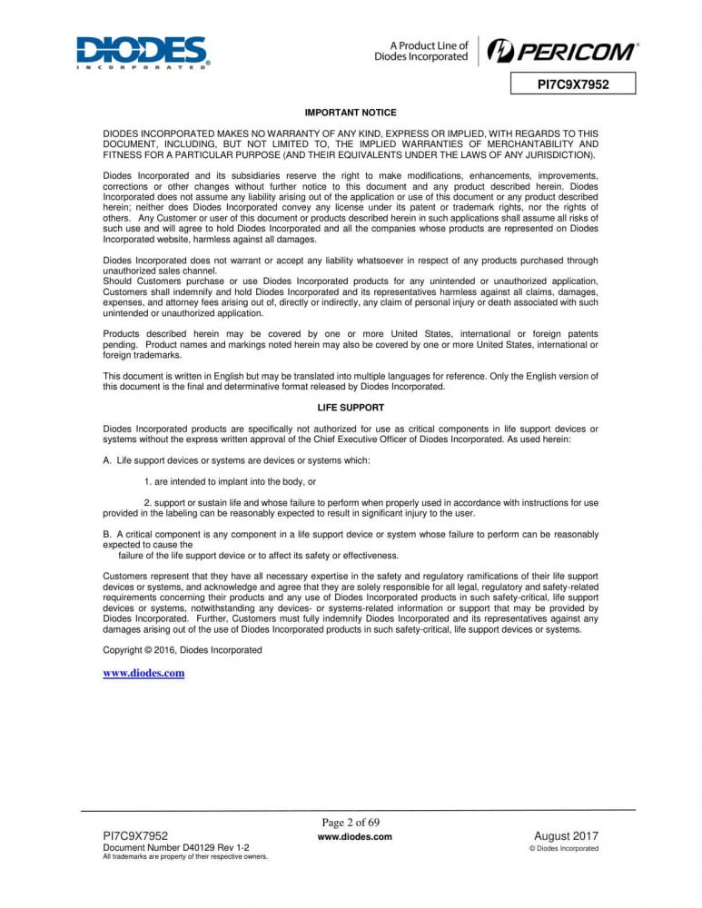 PI7C9X7952 datasheet page 2