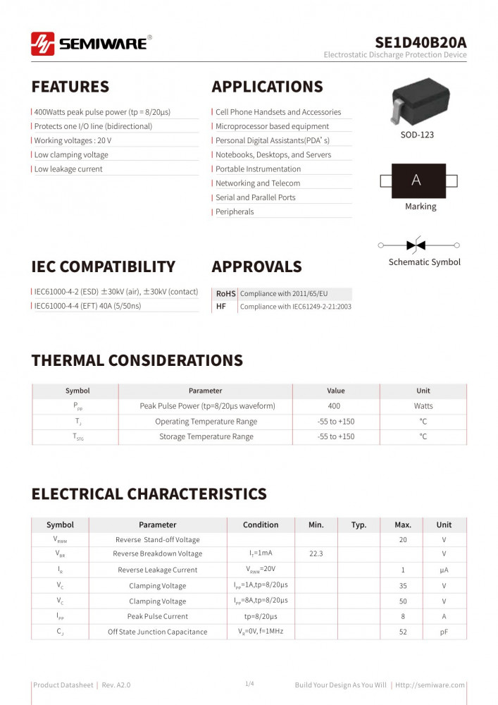SEMIWARE SE1D40B20A datasheet page 1