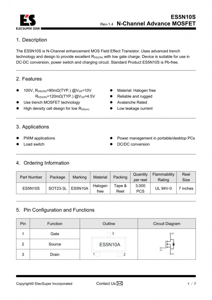 ES5N10S datasheet page 1
