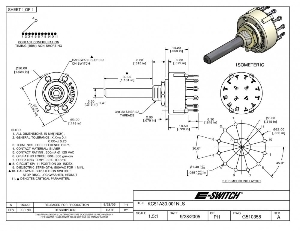 E-Switch KC51A30.001NLS technical drawing
