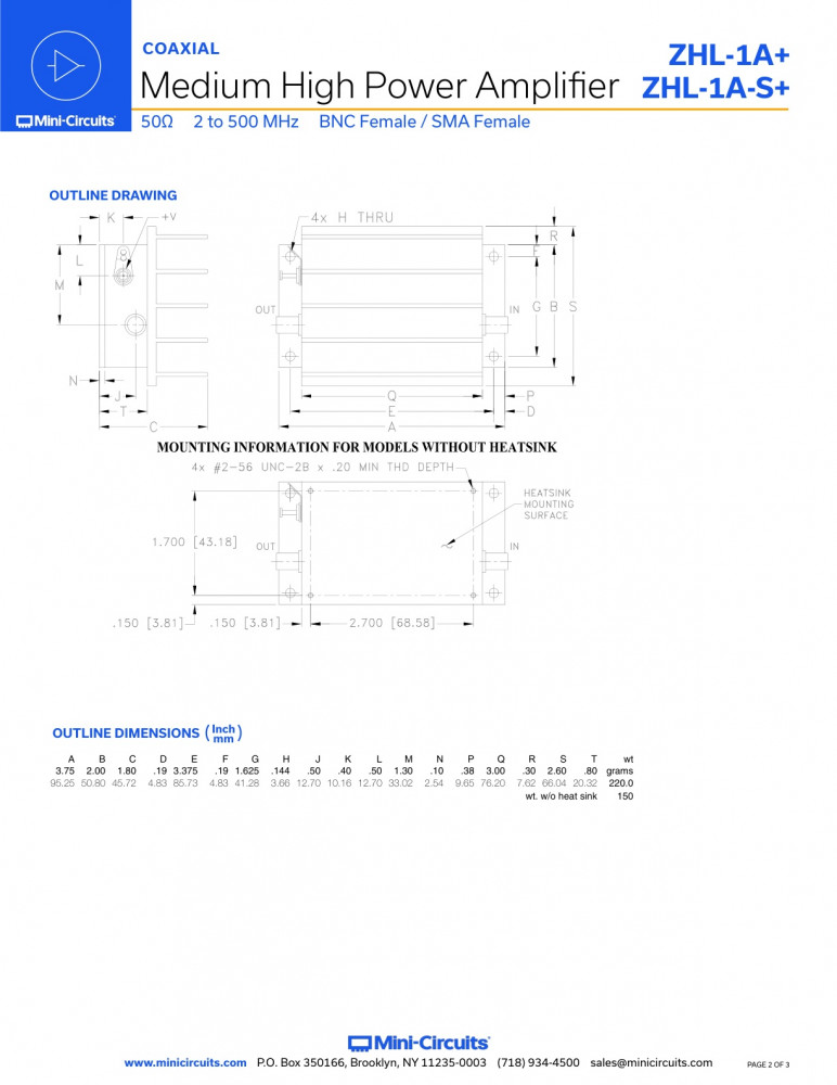ZHL-1A-S+ technical document, page 2