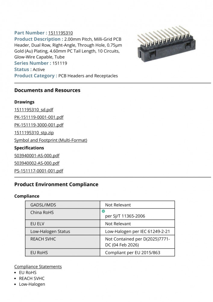 Technical document preview 1 for MOLEX 1511195310