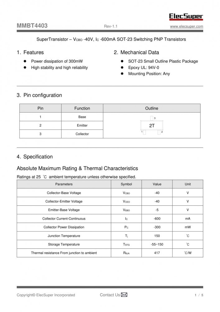 MMBT4403 datasheet page 1
