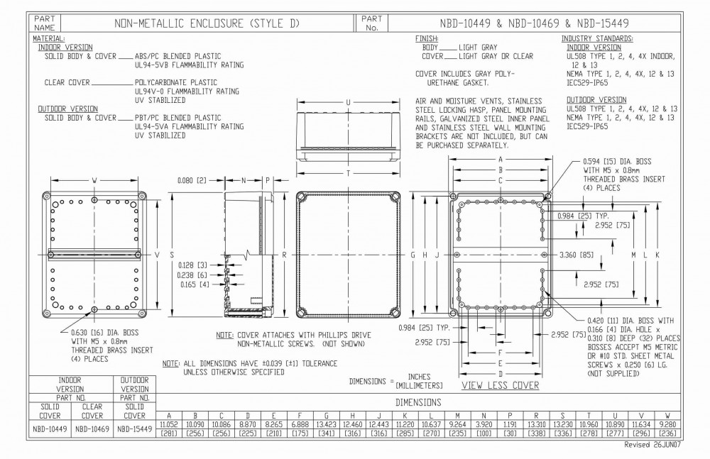 Bud Industries NBD-10449 Style D enclosure technical drawing