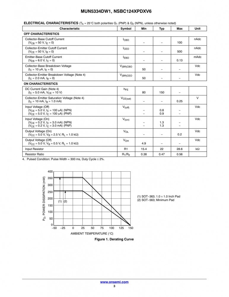 MUN5334DW1T1G datasheet page 3