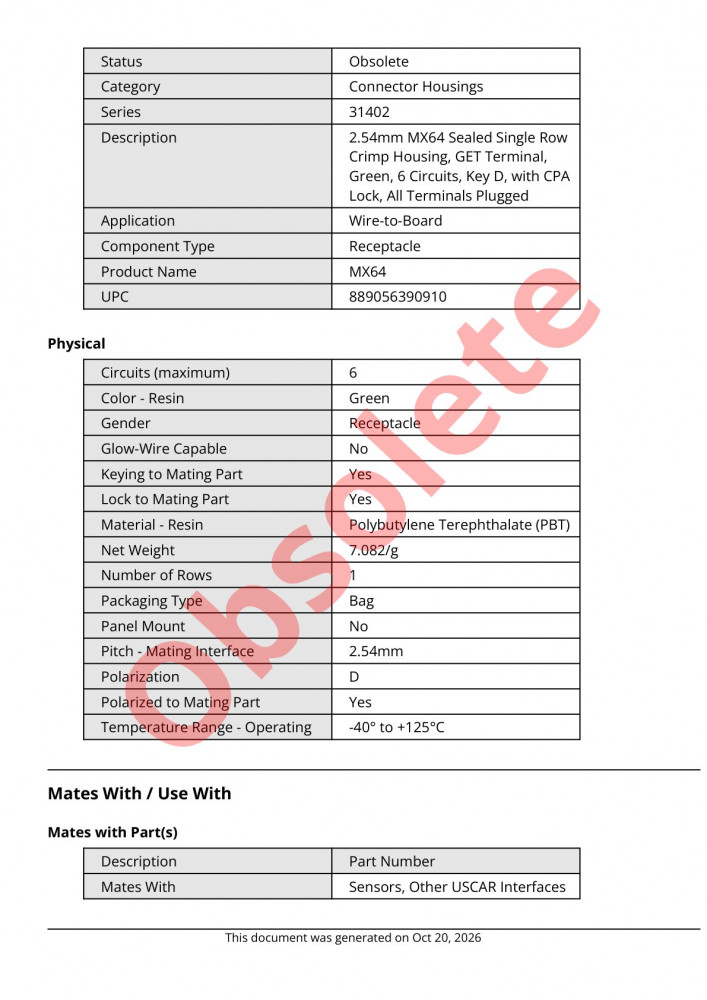Product document image 2 for Molex 314026411