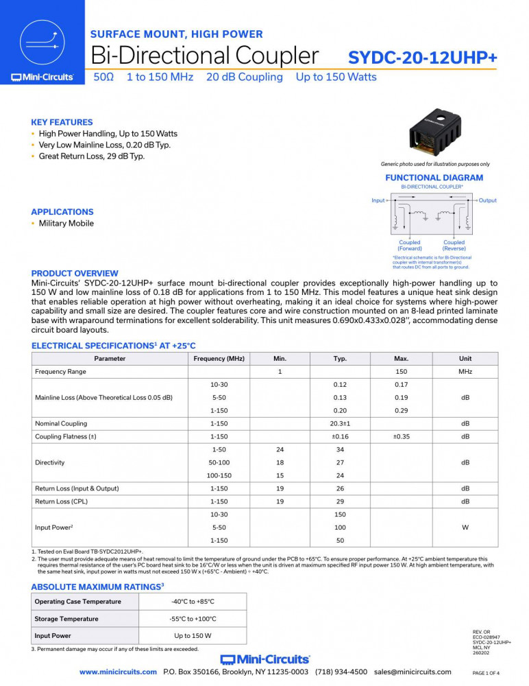 SYDC-20-12UHP+ technical document page 1