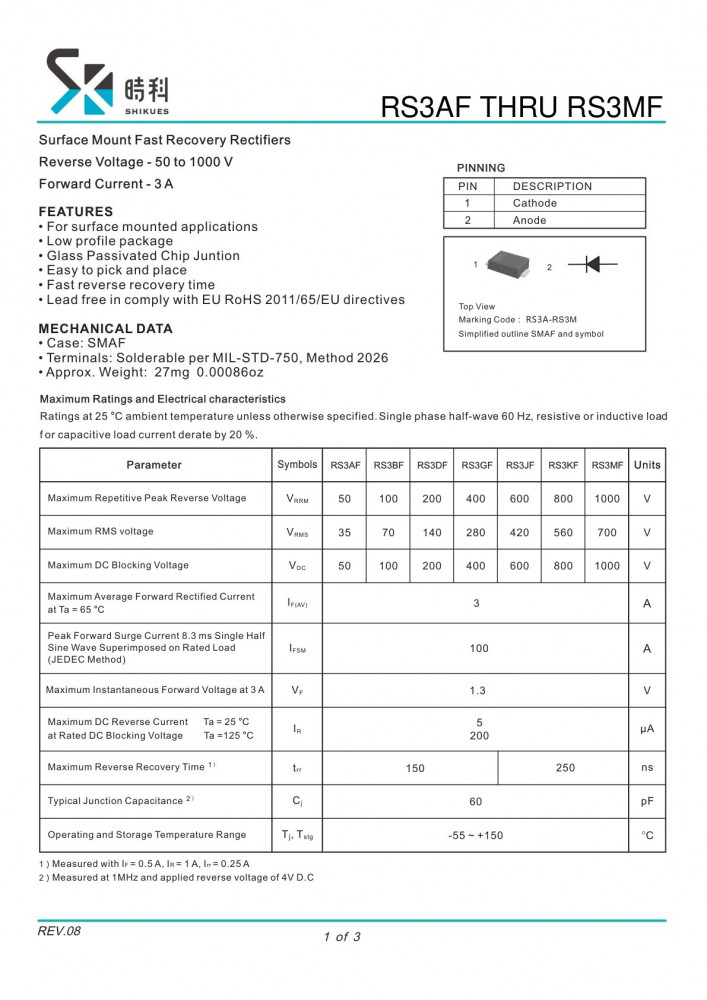 RS3MF datasheet page 1