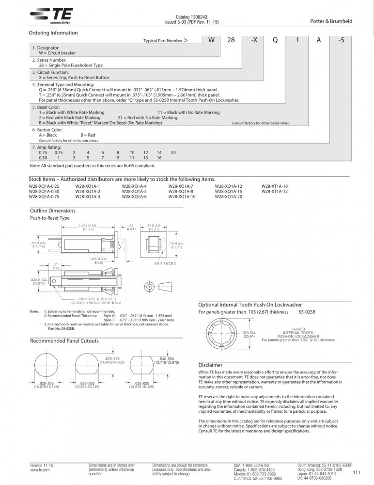 TE Connectivity W28 series technical document page 2