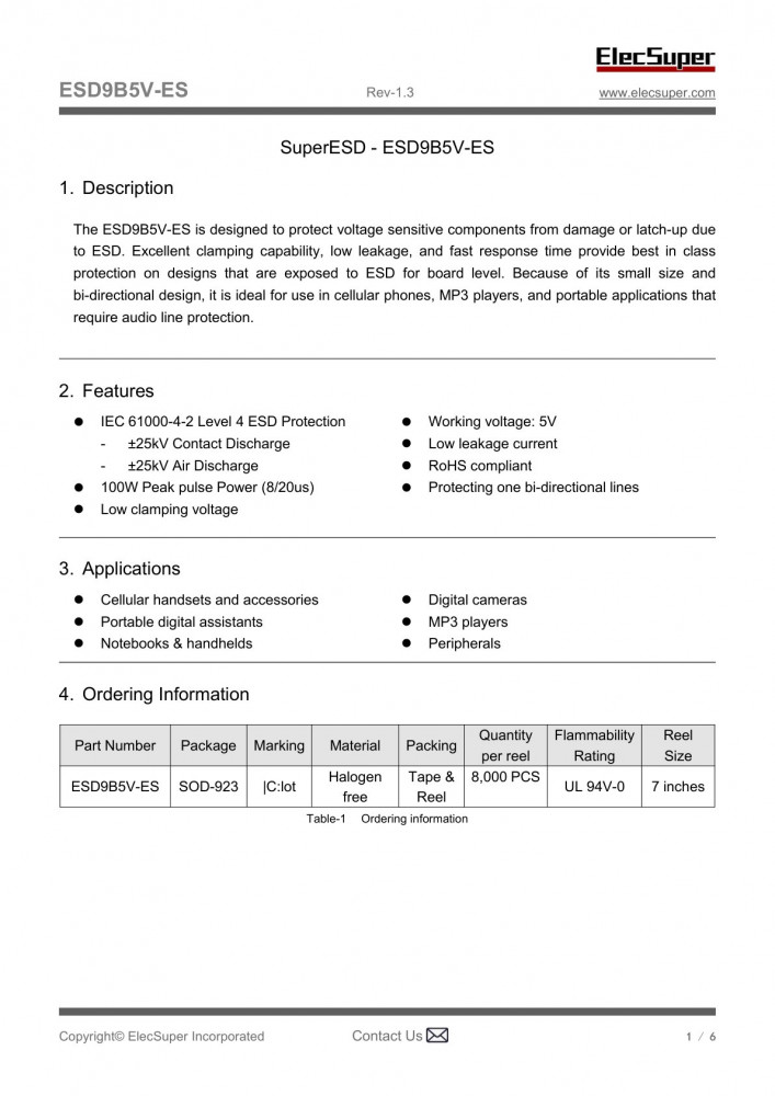 ESD9B5V-ES datasheet page 1