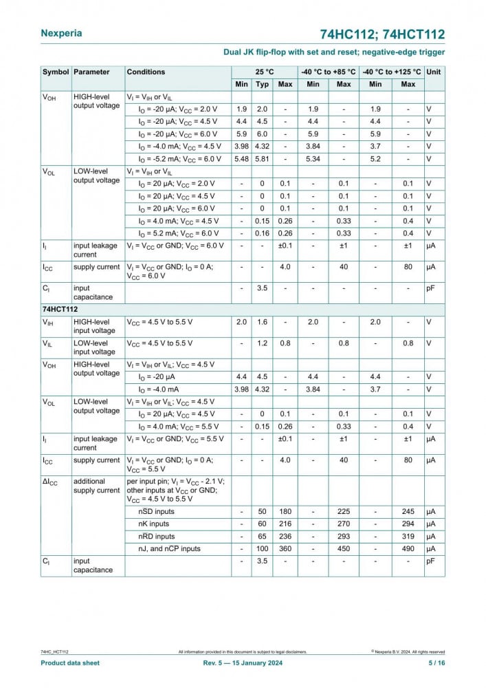 74HC112 datasheet page 5