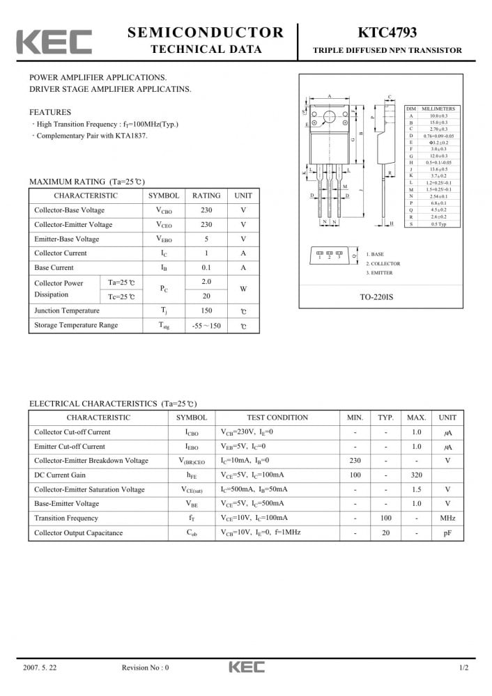 KTC4793-U/PF datasheet page 1