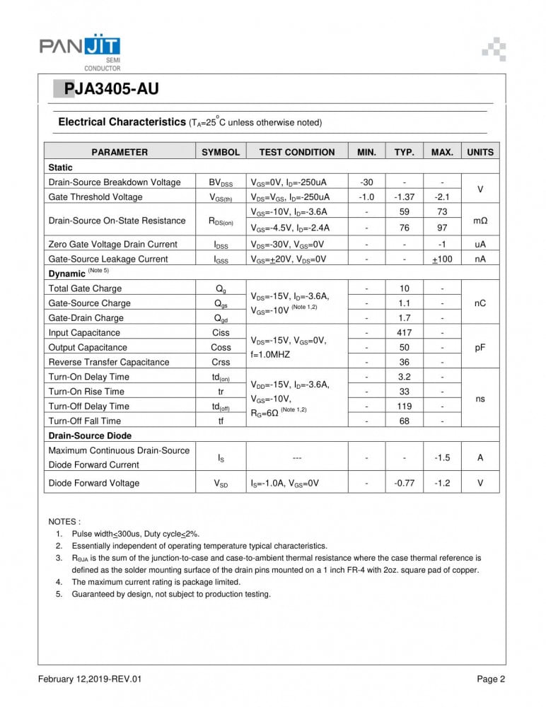 PJA3405-AU datasheet page 2