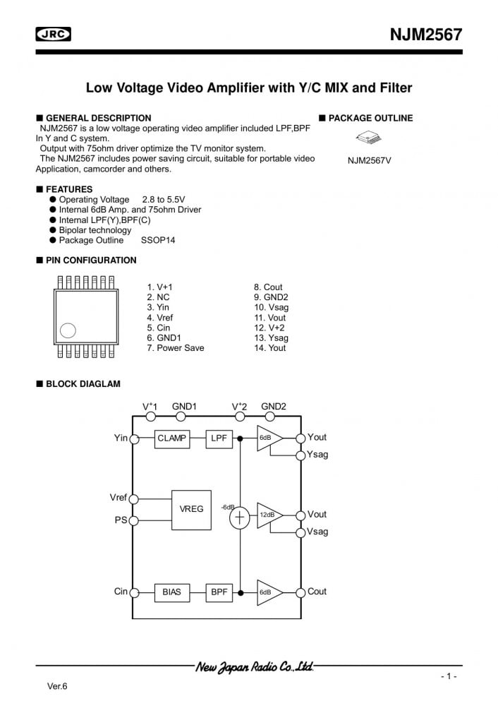 NJM2567V-TE1 datasheet page 1