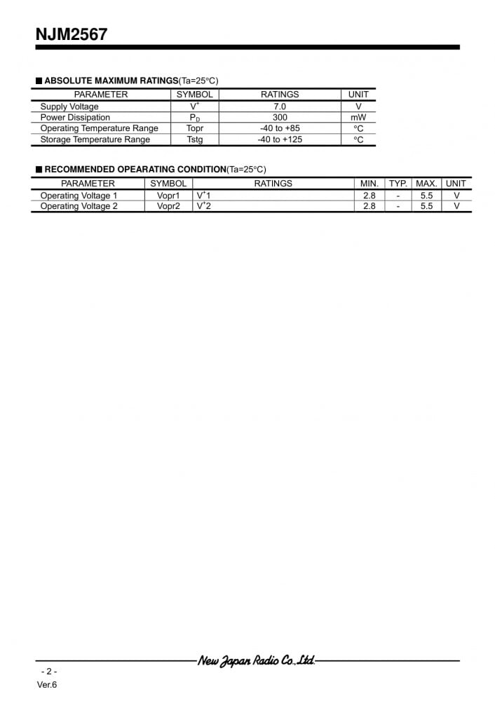 NJM2567V-TE1 datasheet page 2