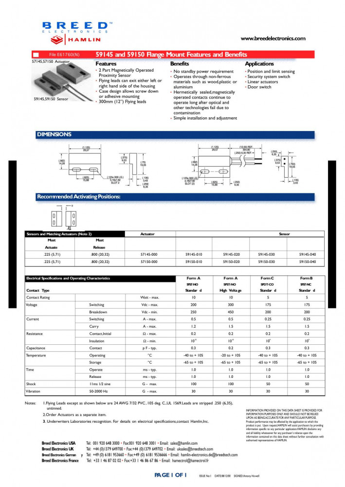 59145 and 59150 sensor datasheet page
