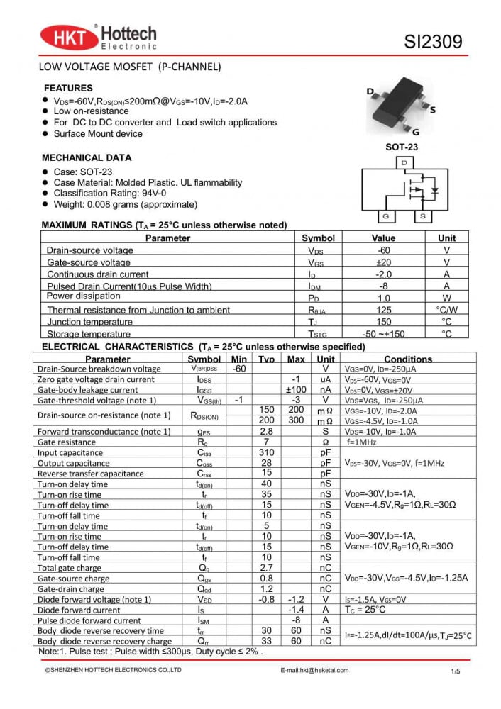 SI2309DS datasheet page 1