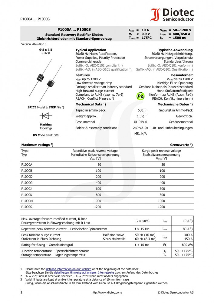 P1000A technical document, page 1