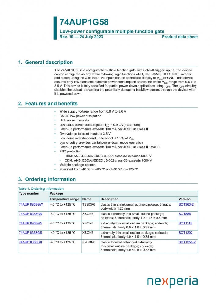 74AUP1G58 datasheet page 1