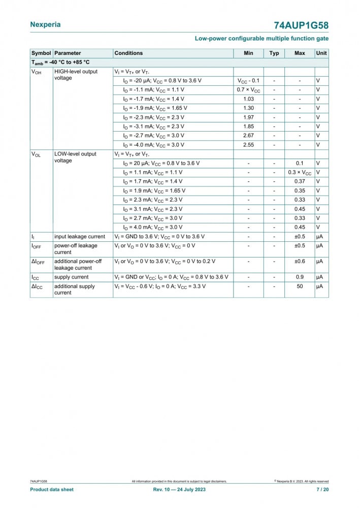 74AUP1G58 datasheet page 7