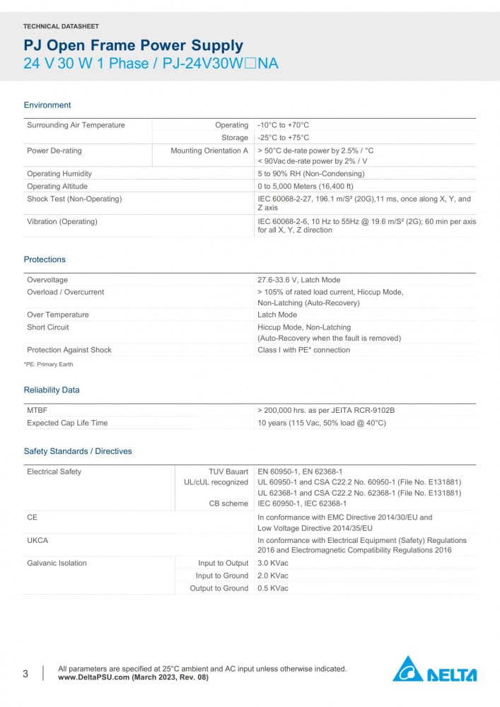 DELTA PJ-24V30WBNA datasheet page 3