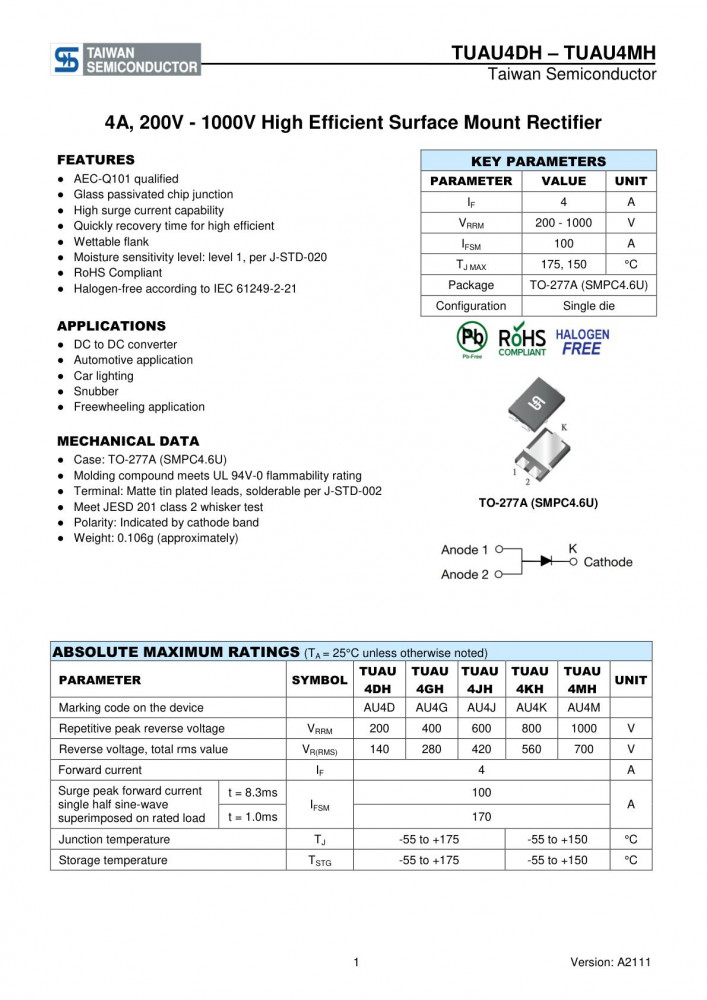 TUAU4JH datasheet page 1
