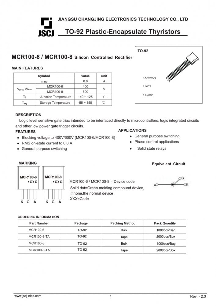 MCR100-6-TA datasheet page 1
