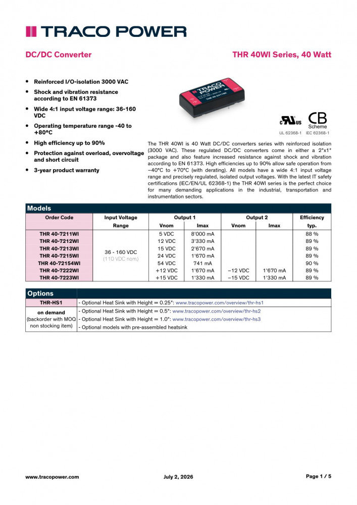 THR 40WI technical document page 1
