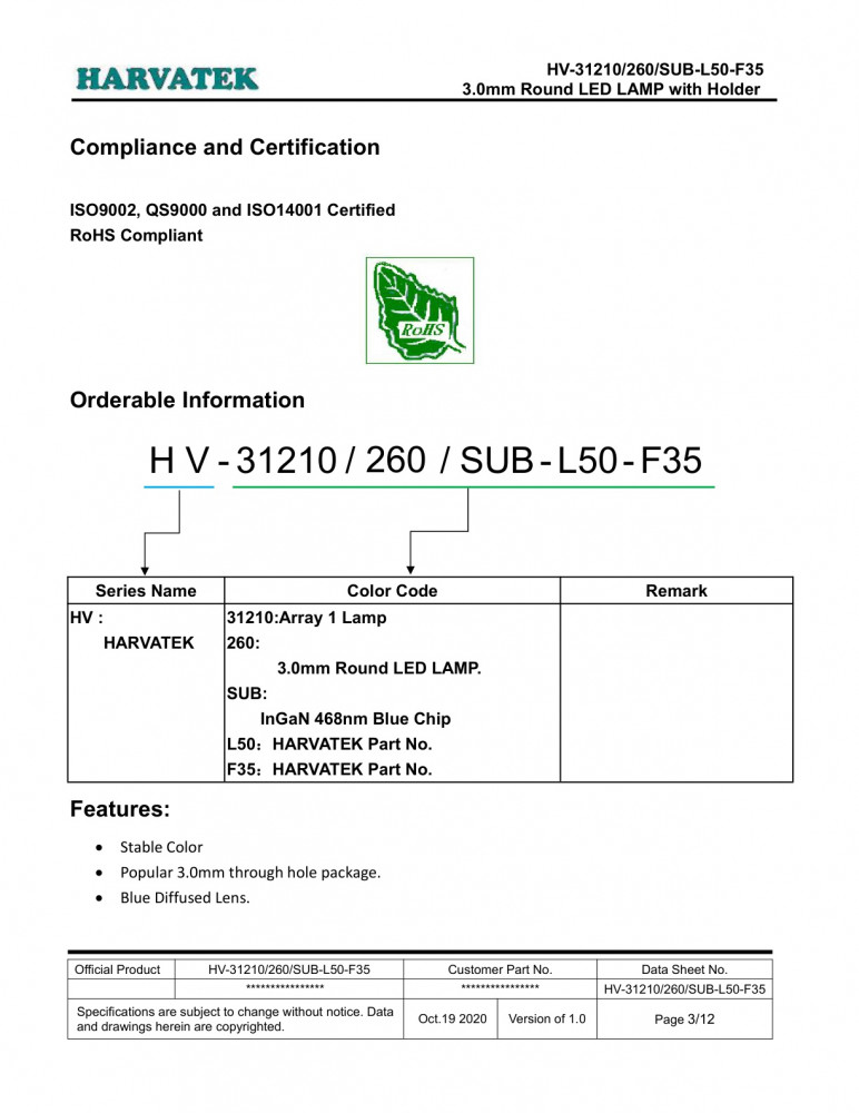HV-31210/260/SUB-L50-F35 datasheet page 3