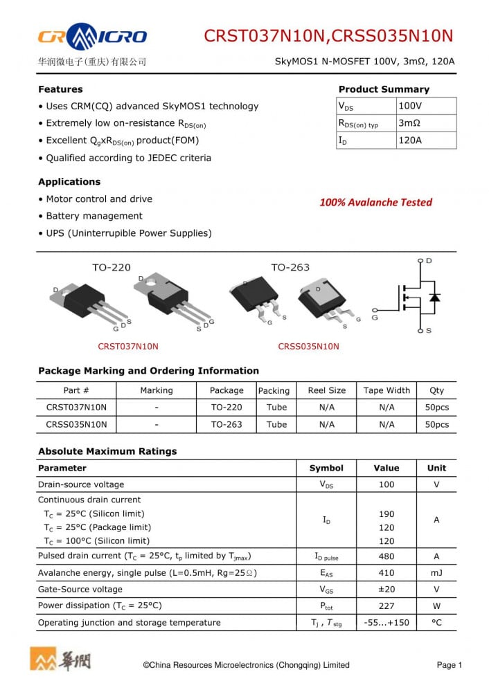 CRSS035N10N datasheet page 1