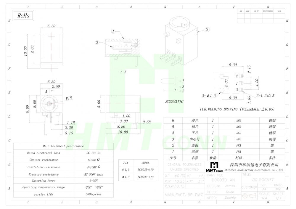 HMTCONN DC003B-A10 technical document preview