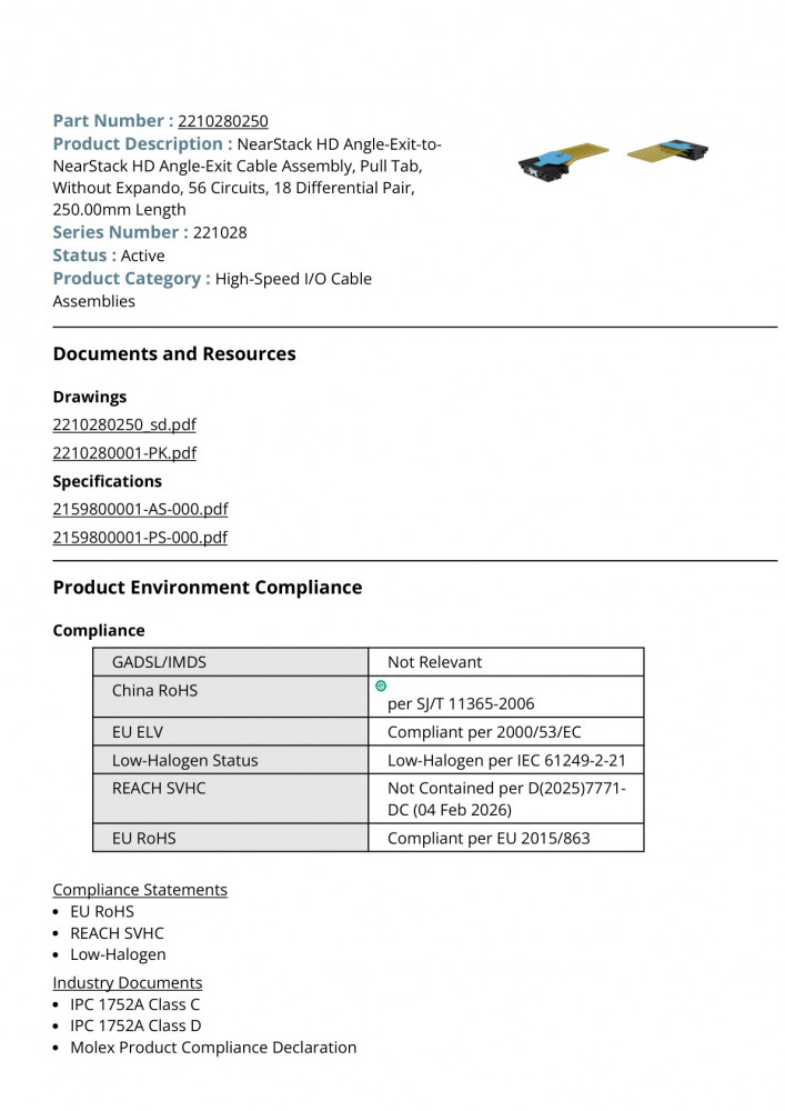MOLEX 2210280250 technical document preview, page 1
