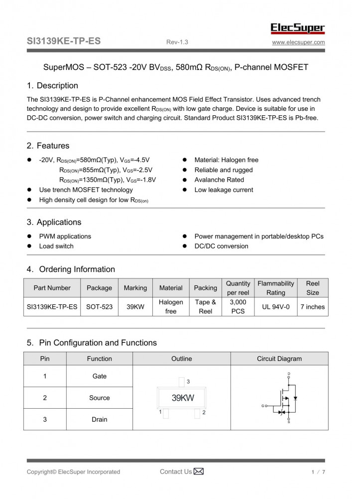 SI3139KE-TP-ES datasheet page 1