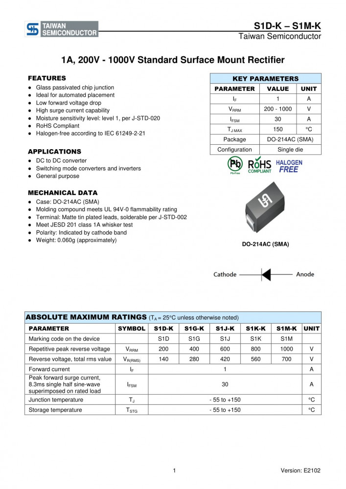 Taiwan Semiconductor S1J-K datasheet page 1