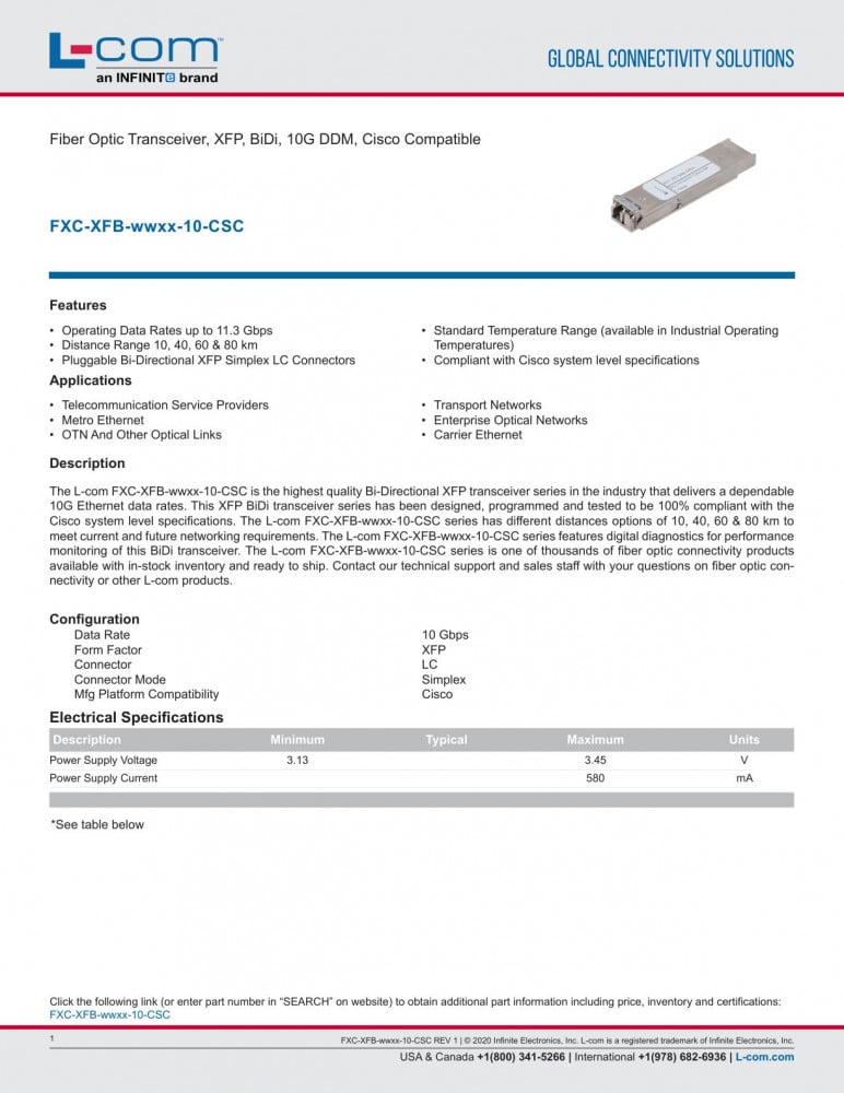 FXC-XFB-5480-10-CSC datasheet page 1