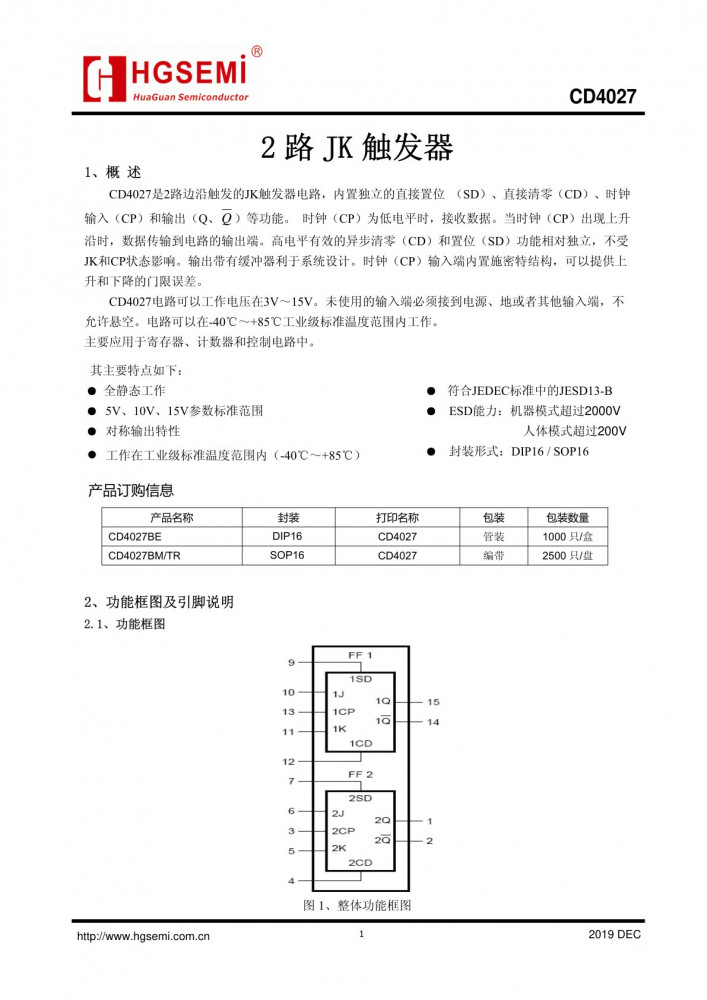 CD4027BM/TR datasheet page 1
