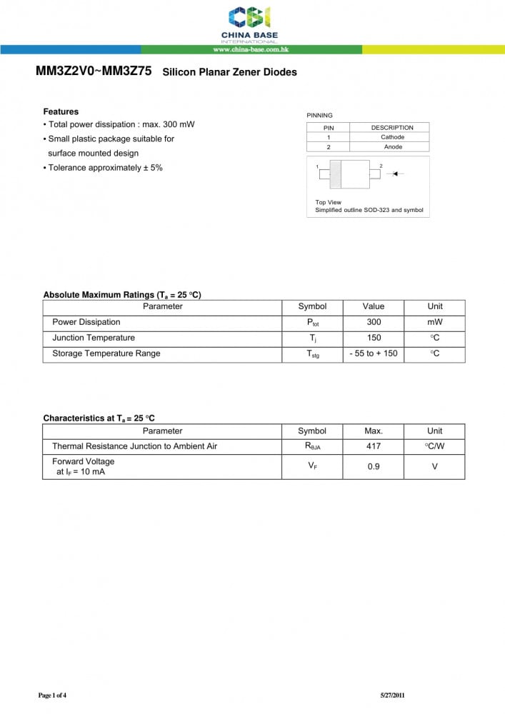CBI MM3Z16 datasheet page 1