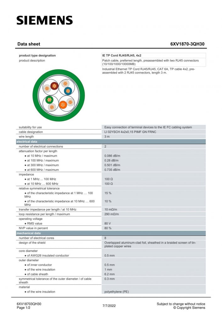 SIEMENS 6XV18703QH30 technical document page 1