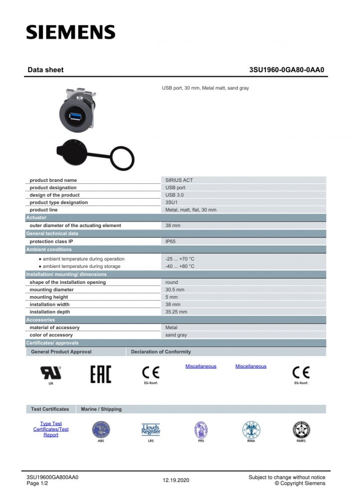 3SU19600GA800AA0 datasheet page 1
