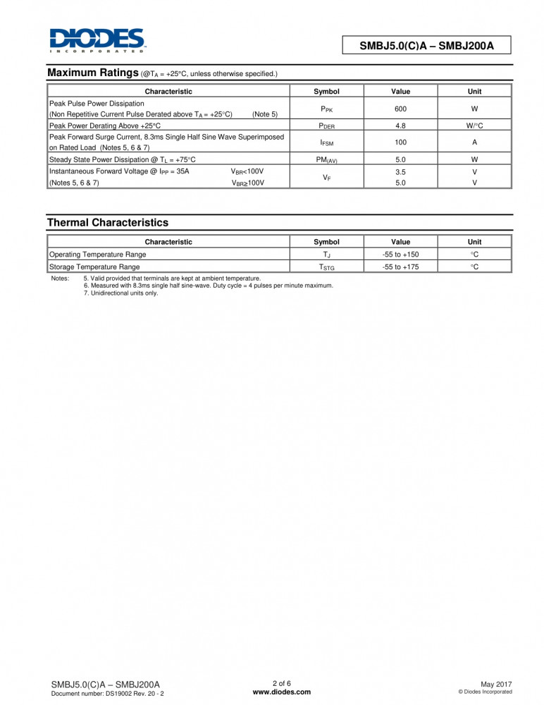 SMBJ5.0A-13-F datasheet page 2