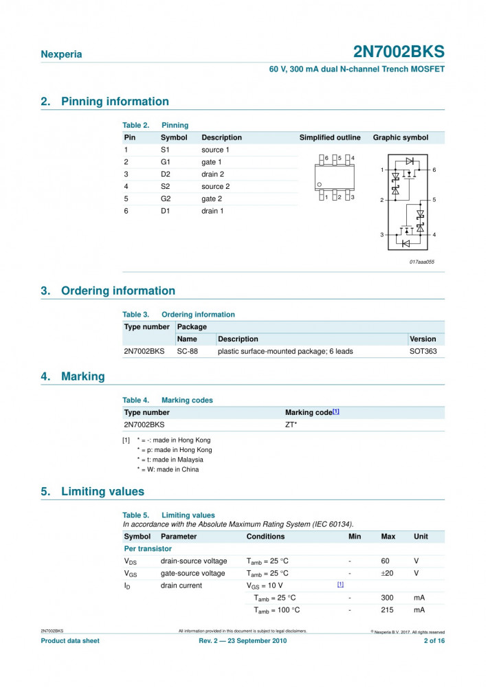 2N7002BKS,115 datasheet page 2
