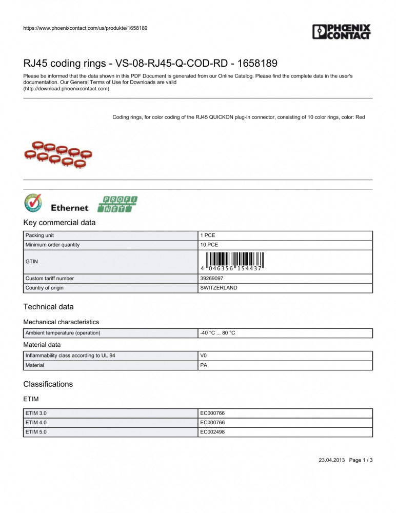 Phoenix Contact 1658189 product document page 1