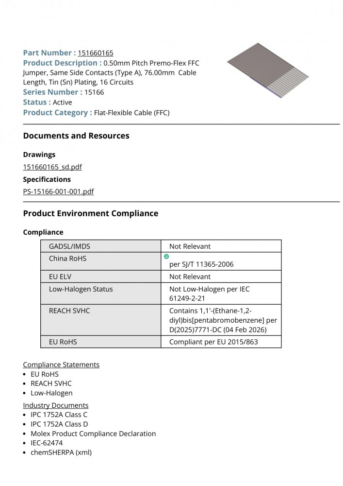 MOLEX 151660165 technical document image 1