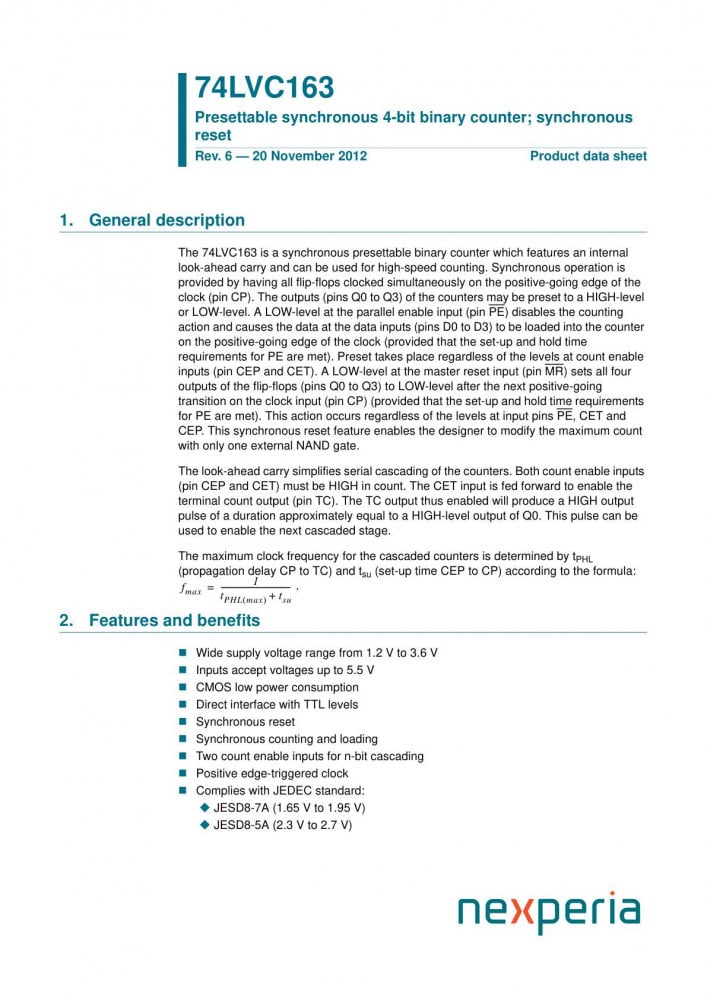 74LVC163 datasheet page 1