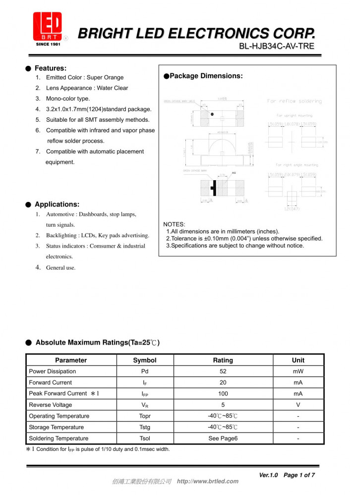 BL-HJB34C-AV-TRE datasheet page 1
