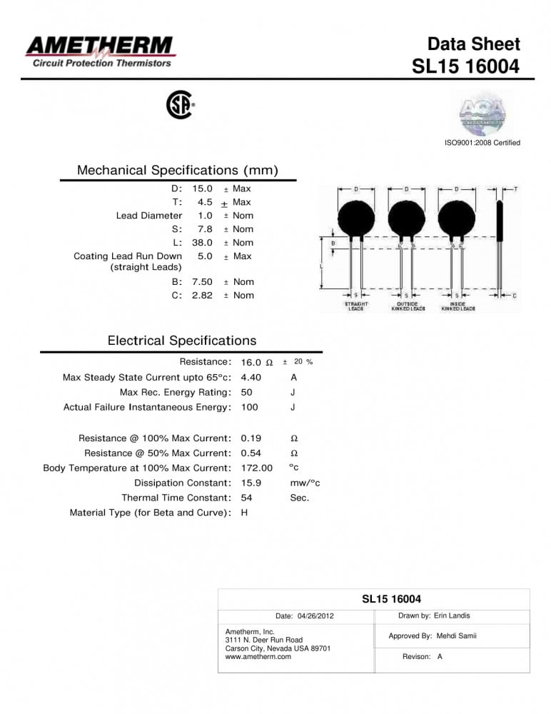 Ametherm SL15 16004 datasheet page